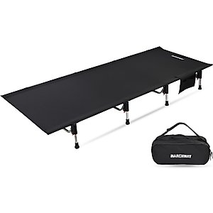 MARCHWAY Lightweight Folding Tent Camping Cot Bed with Lever Lock, Easy Setup Portable Compact for Outdoor Travel, Hunting, Hiking, Motorcycling, Support 330Lbs (Black)