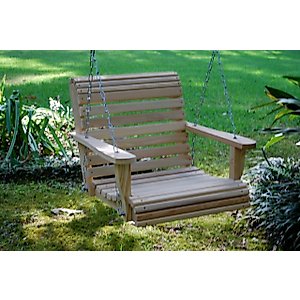 Generic 2FT Cypress Roll Porch Swing Made in USA with Hanging Hardware and Cup Holders, Unfinished Natural Wood Tone