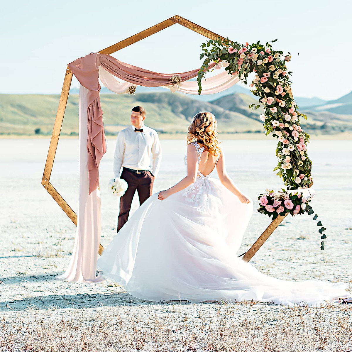 Heptagonal Wooden Arch for Elegant Weddings - 7.2FT