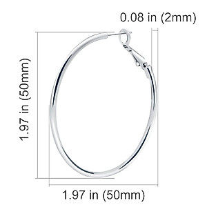 Rugewelry 925 Sterling Silver Post Hoop Earrings,18K White Gold Plated Polished Rounded Hoop Earrings For Women, Gift Box Packaging