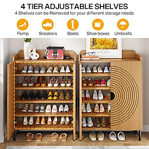 Tribesigns 6-Tier Shoe Cabinet with Doors, Shoe Storage Cabinet with Adjustable Shelves, Modern Wood Shoe Rack Shoe Storage Organizer for Entryway, Hallway (Brown & Black)