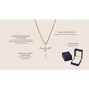 PEORA Genuine Diamond Cross Pendant for Women in 14K Yellow Gold, Elegant Jewelry Design with 18 inch Chain