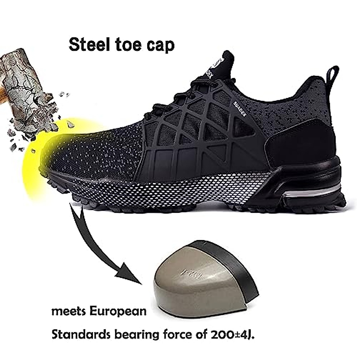 SUADEX Indestructible Steel Toe Shoes Men Women Safety Work Sneakers Comfortable Lightweight Black