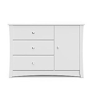 Storkcraft Crescent 3 Drawer Combo Dresser (White) – Baby and Kids Bedroom Organizer, Nursery Chest, Storage Dresser With Drawers, Universal Design