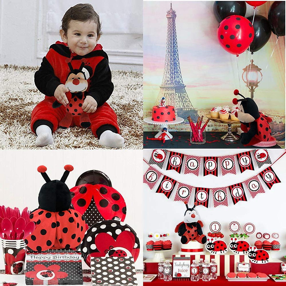 Garden Buzz Cuties Ladybug Stuffed Animal Plush Ladybird Beetle Soft Insect Cuddly Lady Bug Toy with Red Wings and Black Bow, Bee Friend,Great Present for Toddlers & Kids