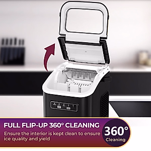 R.W.FLAME Countertop Ice Maker 9 Bullet Ice Cubes in 6 Mins, 26.5lbs/24Hrs, Ice Maker Machine with Self-Cleaning, Basket and Scoop for Home Office Kitchen Bar Party, Black