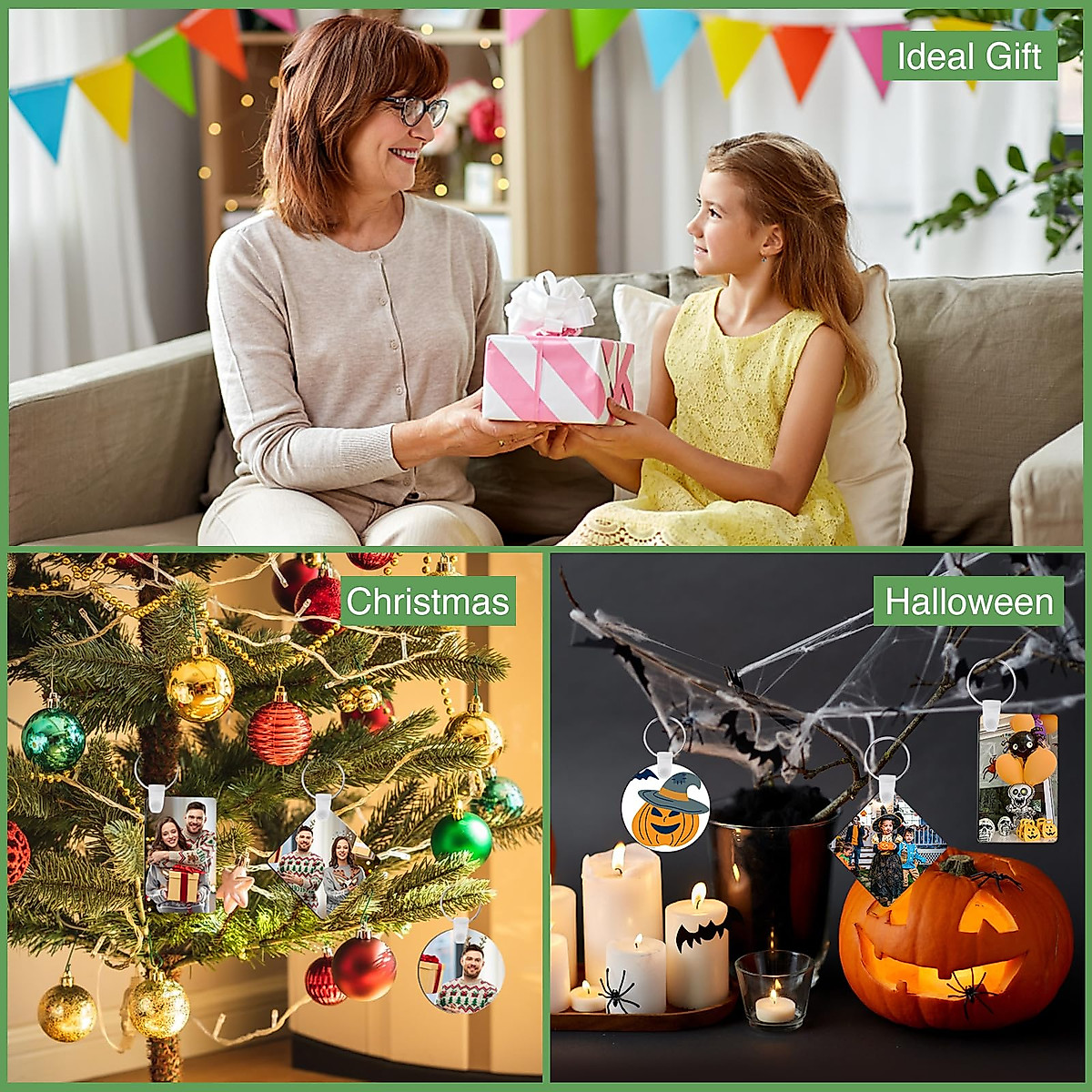 135Pcs Sublimation Keychain Blanks Bulk,MDF Keychain Double Sided Heat Transfer Keychain Board with Film,Key Rings, Plastic Retaining Clips for DIY and Craft(Round, Rectangle, Bone, Square, Heart)