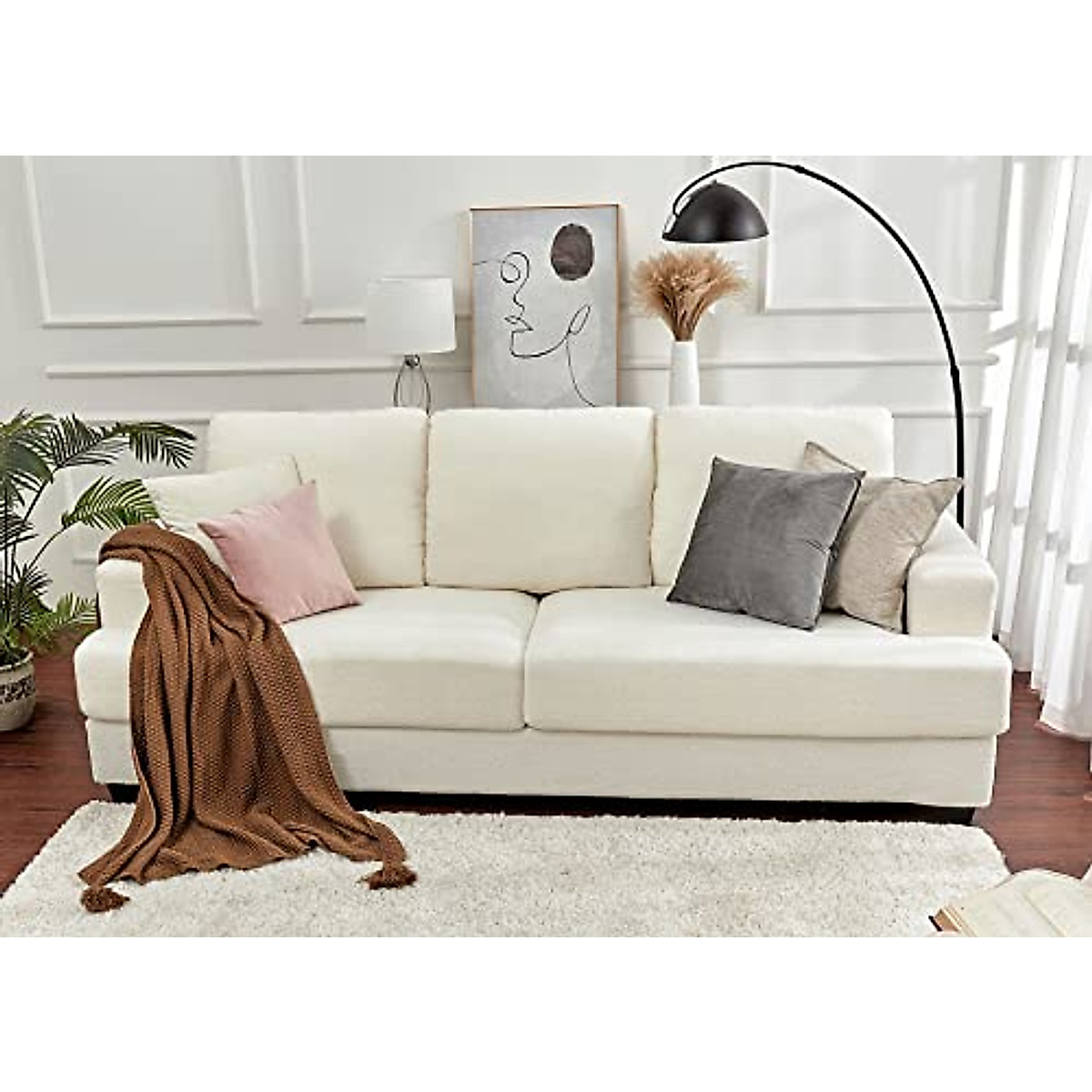 AMERLIFE Sofa, Deep Seat Sofa-Contemporary Bouclé Sofa Couch, 3 Seater for Living Room-Oversized Off-White Comfy Visit The Store 97in x 33in x 40in