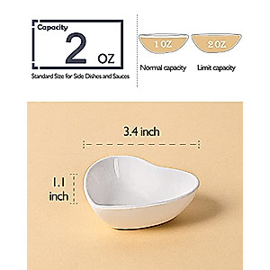 Delling Mini Dipping Bowls Set Soy Sauce Dish/Bowls, Heart Shaped Dip Bowls, Small Ceramic Bowls for Ketchup, Condiments, Chips Dip Sets, Best Choice for BBQ and Other Party Dinner - 2Oz, Set of 6
