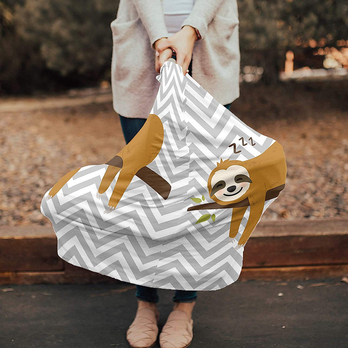 Nursing Cover for Breastfeeding Scarf & Car Seat-for Babies Girls Boys Infant,Soft Stretchy Infinity Cover Ups for Stroller Baby Car Seat-Sloth on Branch Geometric Stripes