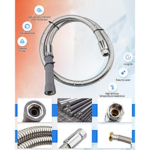 ULXIOM B-0044-H Pre-Rinse Hose Fit for T&S Brass Sprayer Faucet Parts, Commercial Kitchen Sink Spray Pipe, 44 Inch Flexible Stainless Steel