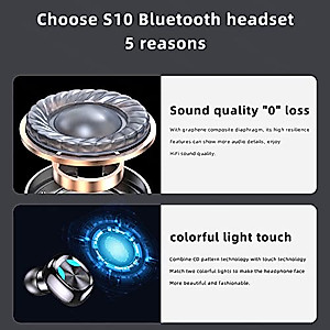 EEkore Wireless Earbuds Headphones - S10 Bluetooth 5.1 Wireless Bluetooth Earbuds Wireless in Ear Built in Mic Headphones Waterproof Headset Touch-Control Headphones, Black (Wireless Earbuds 5.1)