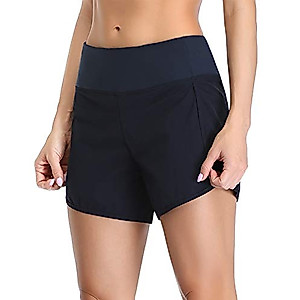 Jhsnjnr Women's Stretch Lounge Travel Shorts Elastic Waist Comfy Workout Shorts with Pockets -5 Inches Navy M