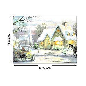 72 Christmas Greeting Cards Collection with Envelopes for Winter Xmas Season, holiday present Giving, Xmas Gifts Cards, Snowy Town Greeting Cards