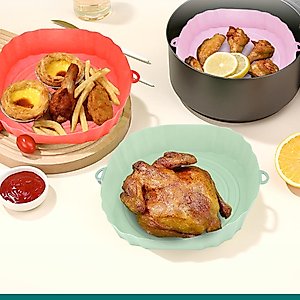 Silicone Air Fryer Accessories Pack of 3(Green, Pink, Red) Liner Basket Air Fryer Silicone Pot Tray, Reusable Air Fryer Silicone Basket Heat Resistant Easy Cleaning, Oven Baking Tray