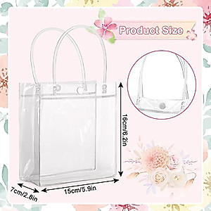 Whaline 60 Pieces Clear PVC Gift Bags with Handles Transparent Plastic Tote Bags Gift Wrap Bags Treat Bags for Wrapping Holiday Gifts Shopping Birthday Anniversary Party Supplies, 5.9 x 6.3 x 2.8 Inch