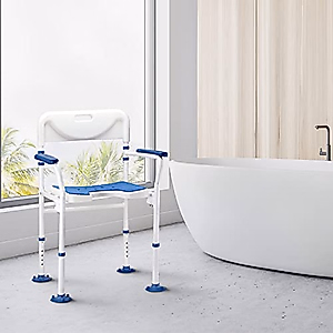 GreenChief Shower Chair with Arms and Back 350 LB, Folding Bath Chair Adjustable, Shower Seat Cutout for Private Washing, Heavy Duty Shower Chair for Senior, Elderly, Disabled, Bariatric