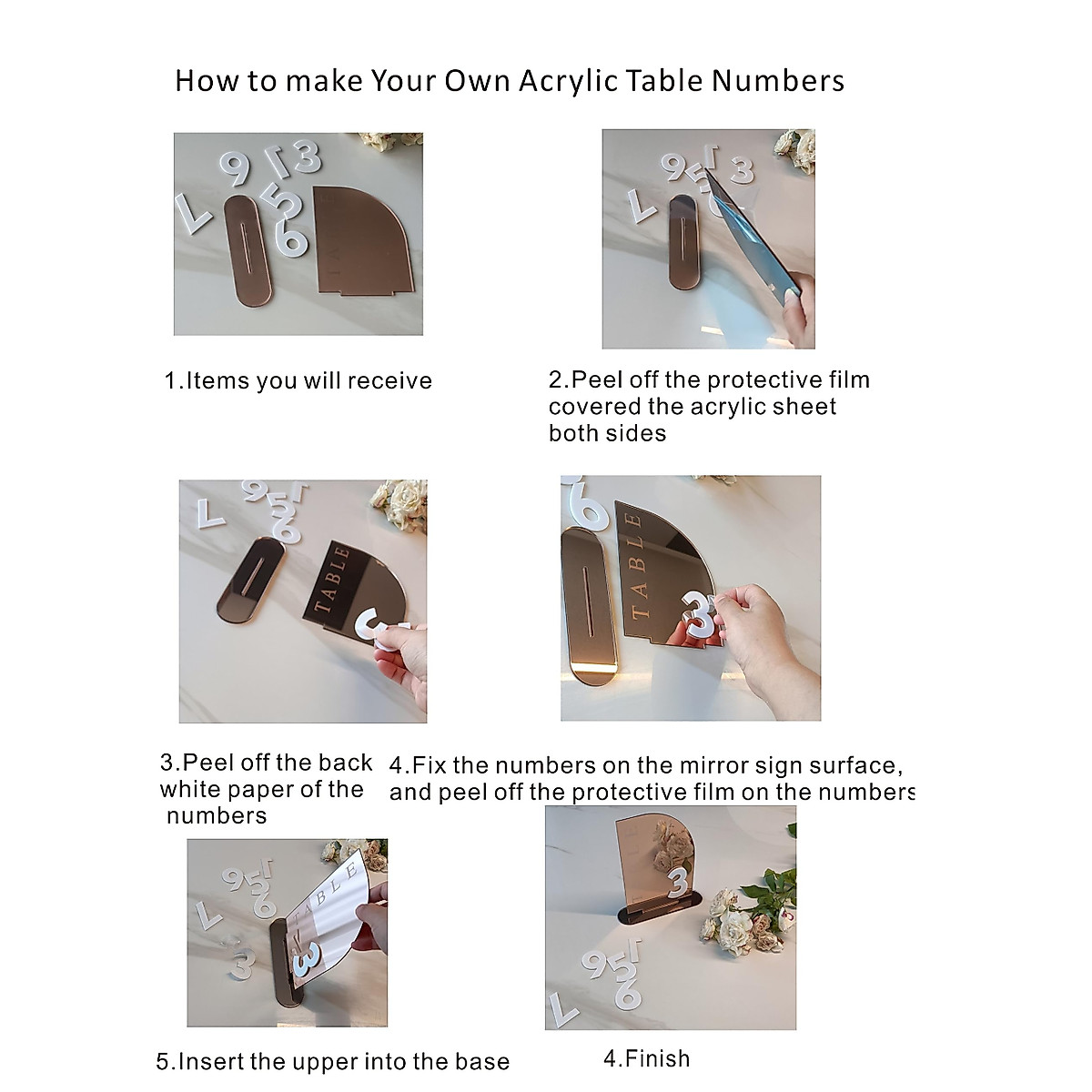 Acrylic Wedding Table Numbers,Semi-Arched Mirrored Acrylic Table Numbers for Centerpiece, Reception, Decoration, Party, Anniversary, Event (Number 1-15, Rose Gold Mirror)