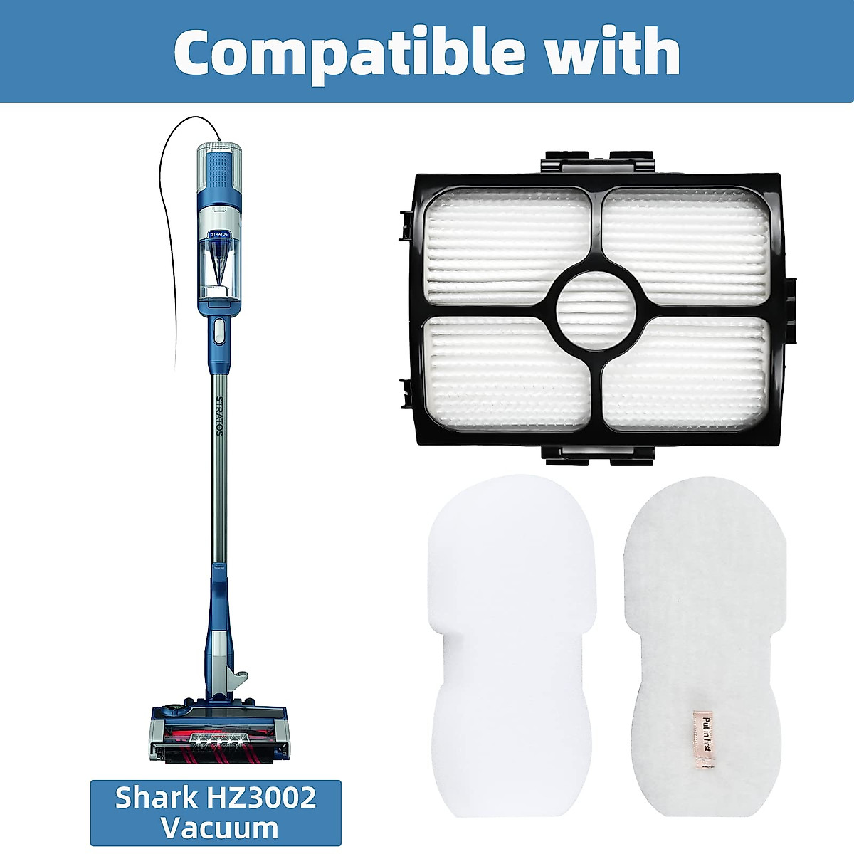 Filter Replacement for Shark HZ3002 HZ3000 Stratos Ultralight Corded Stick Vacuum, 2 HEPA Filters and 4 Pairs of Foam Filters, Replace Part XFFKHZ3000 XHFHZ3000
