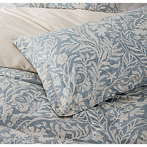 SLEEPBELLA Duvet Cover Twin Size, 600 Thread Count Cotton Beige & Bluish Grey Printed with Luxurious Leaves Pattern Reversible Botanical Comforter Cover Sets, Bedding Set 2Pcs (Twin, Beige Paisley)
