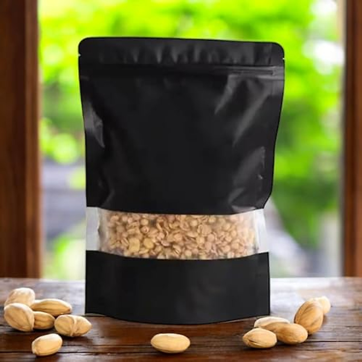 Boshmo Matt Stand Up Pouch Bags, 100 Pieces Reusable Zip Lock with Matt Window for Multi-purpose Storage (Black)