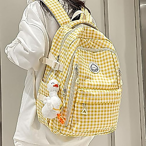 Qyrno Plaid Backpack Kawaii Backpack with Cute Accessories Cute Backpack Aesthetic Backpack DIY Backpack