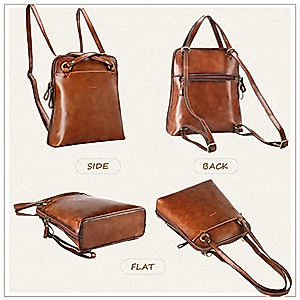 Banuce Fashion Leather Convertible Backpack Purse for Women Small Shoulder Bag School Daypack Brown
