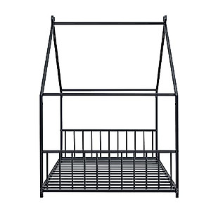 Goohome Montessori Floor Bed with Headboard and Footboard, Twin Floor Bed with Slats, Metal House Floor Bed for Girls, Boys, Teens No Box Spring Needed