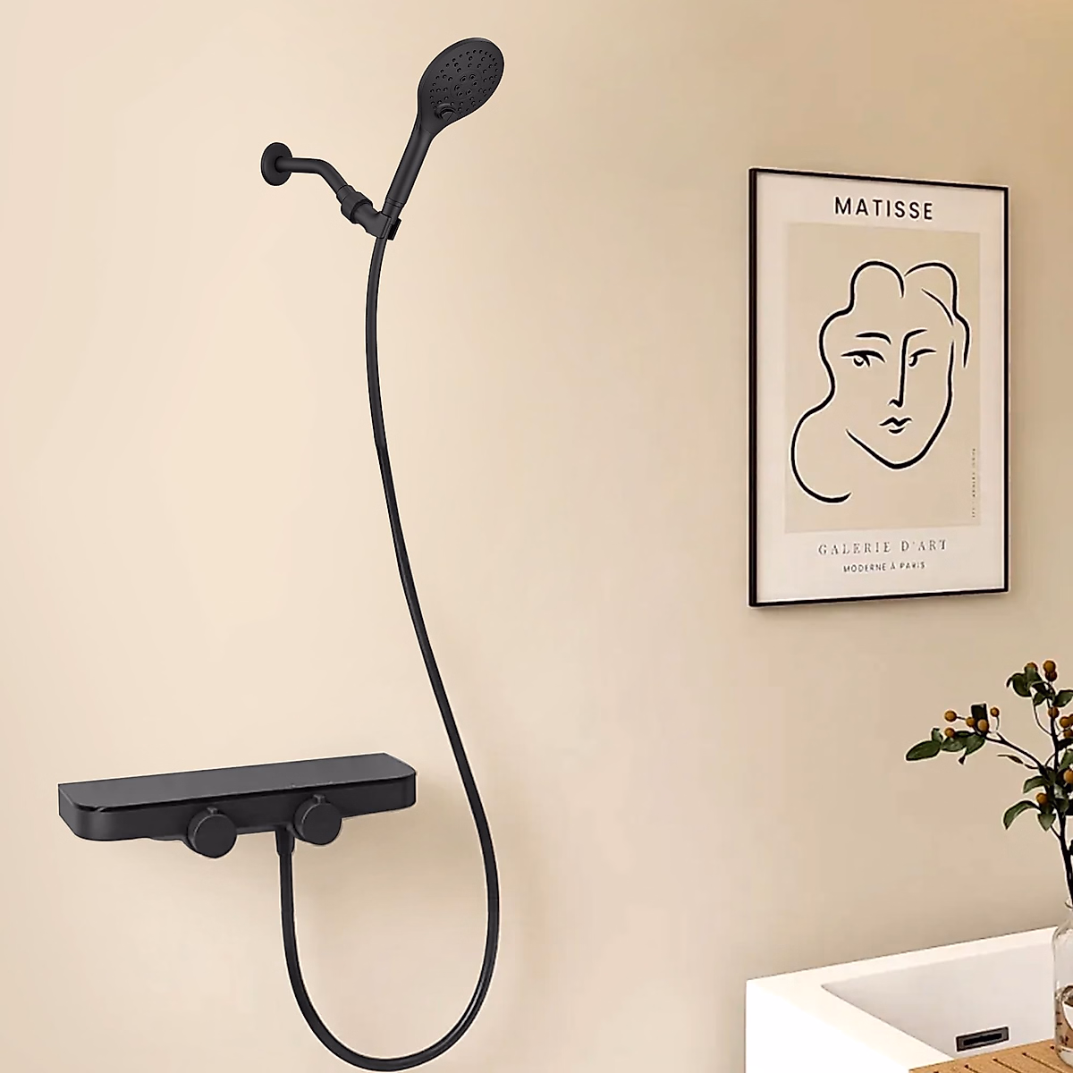 KPW Handheld Shower Head with 59" PVC Hose Matte Black Detachable Shower Head Adjustable Bracket High Pressure Handheld Shower Head RV Shower Head