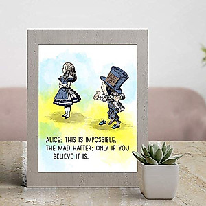 This Is Impossible Only If You Believe It Is - 11 x 14 Unframed Alice In Wonderland Watercolor Quote Art - Perfect as Classroom Decor, Book Lovers, Children's Room Art