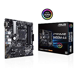 ASUS Prime B450M-A II AMD AM4 (Ryzen 5000, 3rd/2nd/1st Gen Ryzen Micro ATX Motherboard (128GB DDR4, 4400 O.C.), NVMe, HDMI 2.0b/DVI/D-Sub, USB 3.2 Gen 2, BIOS Flashback, and Aura Sync)