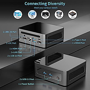 BENICO Mini PC, AMD Ryzen 5 5600H (6C/12T, up to 4.2Ghz), 32GB DDR4 1024GB M.2 2280 NVMe SSD, Mini Desktop Computer Windows 11, WiFi 6/Dual Ethernet HDMI/Type-C/USB3.0*2, Cooling fan, Support 4K@60Hz