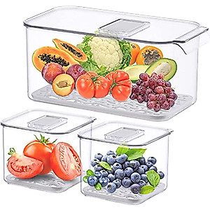 MDHAND Fridge Organizer Bins Refrigerator Organizer Bins for Produce, Fruit Storage Containers for Fridge, Produce Saver Containers Refrigerator Organizer Bins with Lid, Food Storage Containers Set