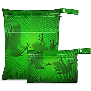 visesunny Frog Shadow Banana Leaf Tropical 2Pcs Wet Bag with Zippered Pockets Reusable Roomy Diaper Bag for Travel,Beach,Pool,Daycare,Stroller,Diapers,Dirty Gym Clothes, Wet Swimsuits, Toiletries