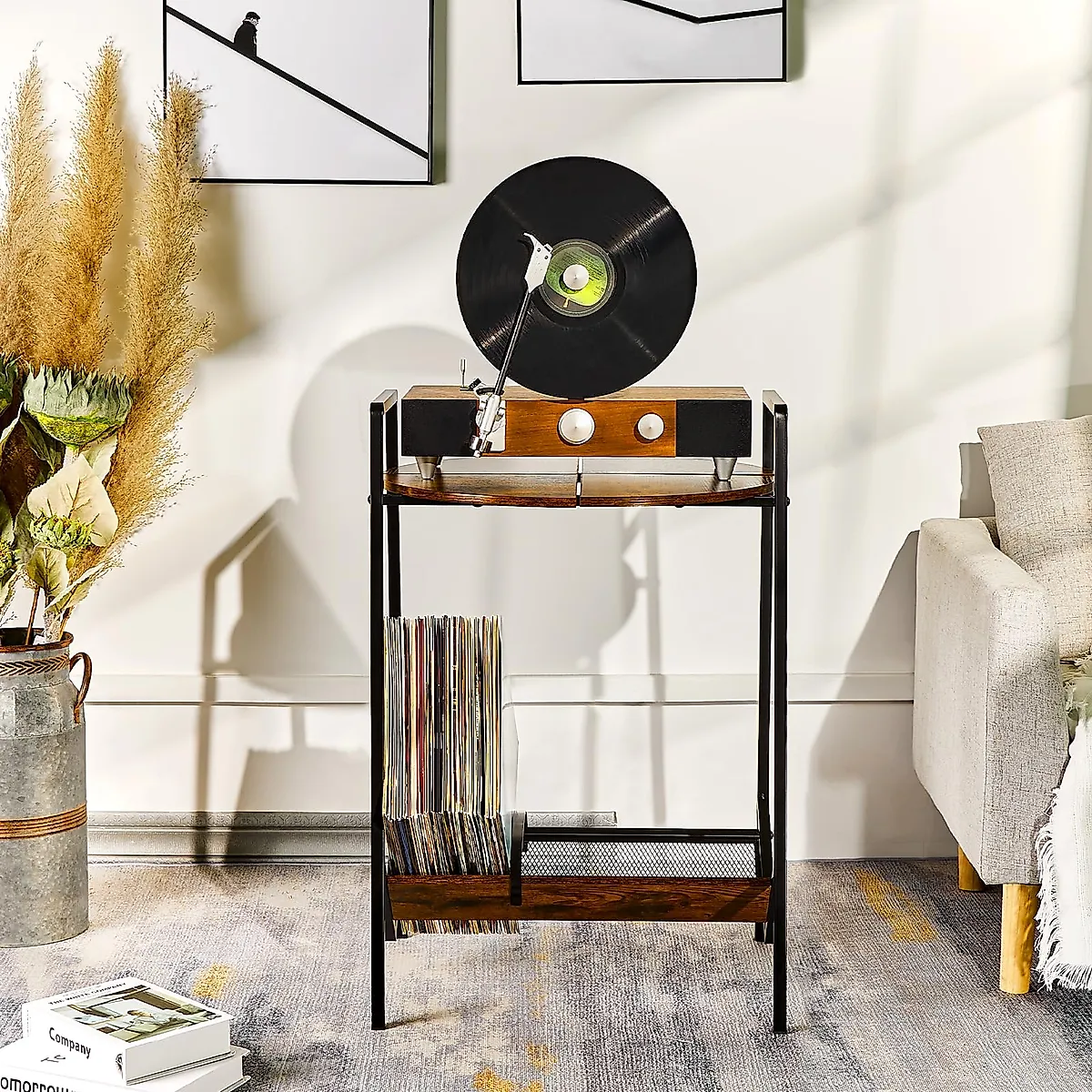 MAWEW Record Player Stand with Vinyl Storage, Measures 20.5 x 20.5 x 30.7 Inches