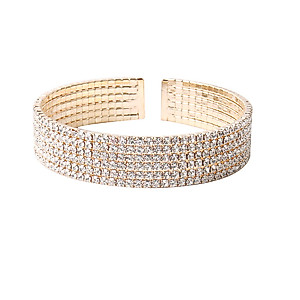 AZFEIYA 18k Rose Gold Plated Cubic Zirconia Cuff Bangle Sparkly Rhinestone Bridal Wedding Statement Bracelet (Gold)