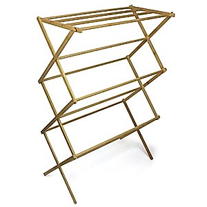 Brookstone, Eco-Friendly Bamboo Drying Rack, Collapsible Laundry Clothes Hanger, 10 Hanging Bars, Minimalist Space Saving Design
