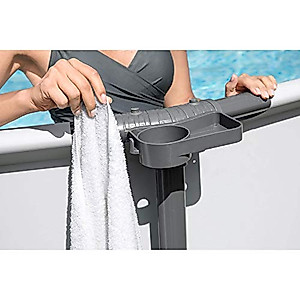 Bestway 58641E Steel Pro MAX Swimming Pool FrameLink System Poolside Drink Beverage Cup Holder Set with Storage Tray and Hook, Gray