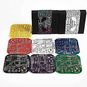 Coasters for Drinks in PCB-Design Green Coasters Decor with Immersion Gold Circuit Board Coasters for Coffee Table Bar Office Tech Gifts for Boyfriend Gamer Geek Engineer Dad Men (2 x Green/Pack)