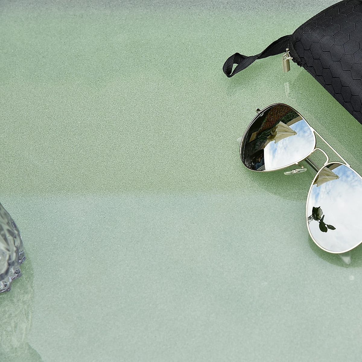 Outsunny Patio Wicker Dining Table, Outdoor Rattan Coffee Table with Glass Top for Garden, Patio, or Backyard, Deep Coffee