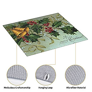 Happy New Year Xmas Tree Bell Printed Drying Mat For Kitchen Ultra Absorbent Microfiber Dishes Drainer Mats Non-Slip Silicone Quick Dry Pad - 18 X 16inch