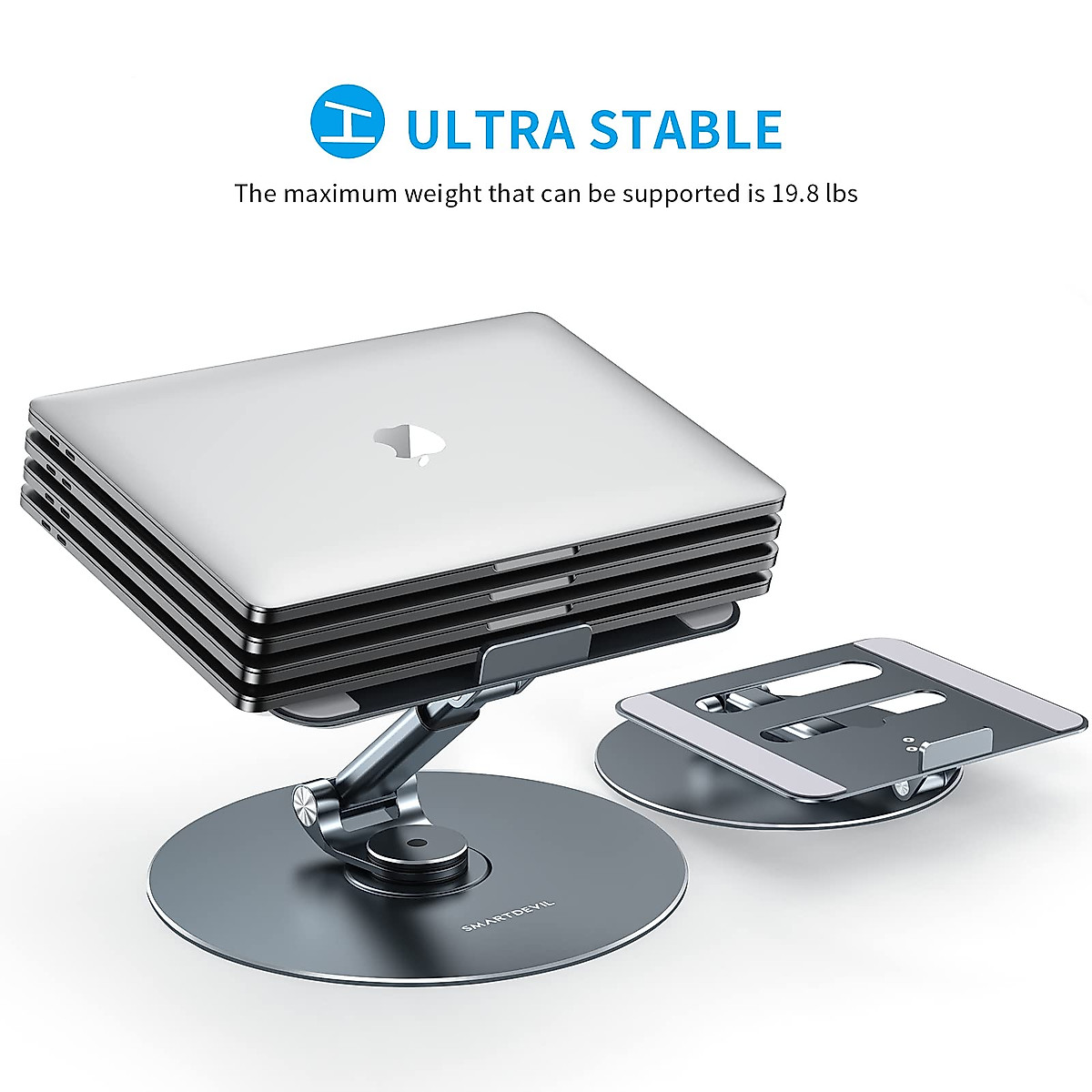 SmartDevil Laptop Stand for Desk, Adjustable Height to 20'', Computer Stand for Laptop, Laptop Riser with 360 Rotating Base, Portable Laptop Holder for MacBook Air Pro, All Laptops up to 17 inches