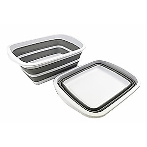 SAMMART 10L (2.6 Gallon) Collapsible Tub-Foldable Dish Tub-Portable Washing Basin-Space Saving Plastic Washtub (White/Grey (Set of 2))