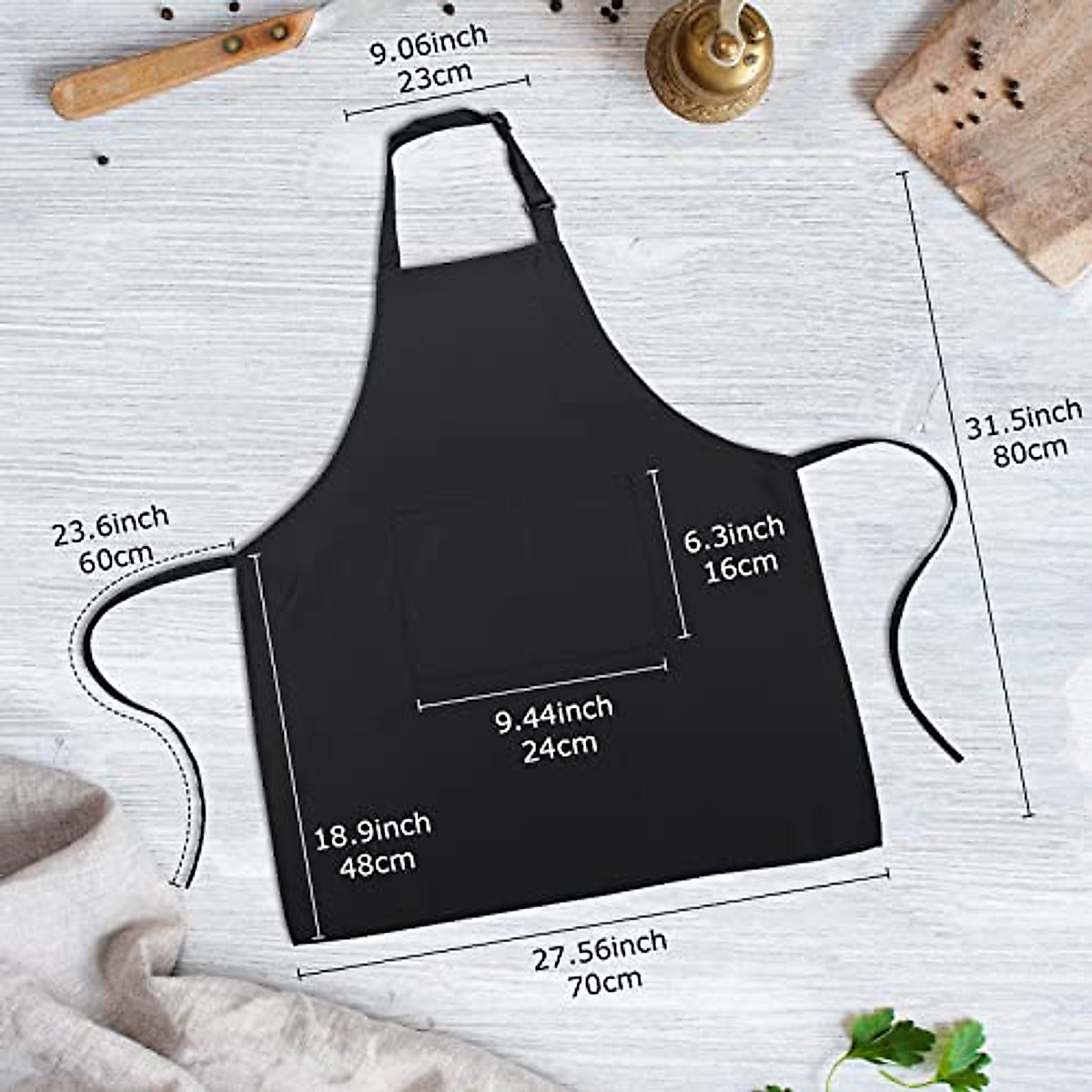 Black Apron for Women 2 Packs with Pockets Adjustable Bib Aprons for Chef, Men, Unisex, Servers, Water Oil Stain Resistant, for Cooking Kitchen Restaurant - (Black)
