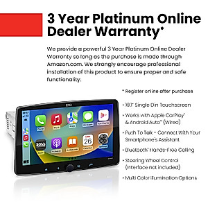 BOSS Audio Systems BCPA10 Car Stereo - Apple CarPlay, Android Auto, Single Din, 10.1 Inch Touchscreen, Bluetooth, No CD DVD Player, AM/FM Radio Receiver, Multicolor Illumination