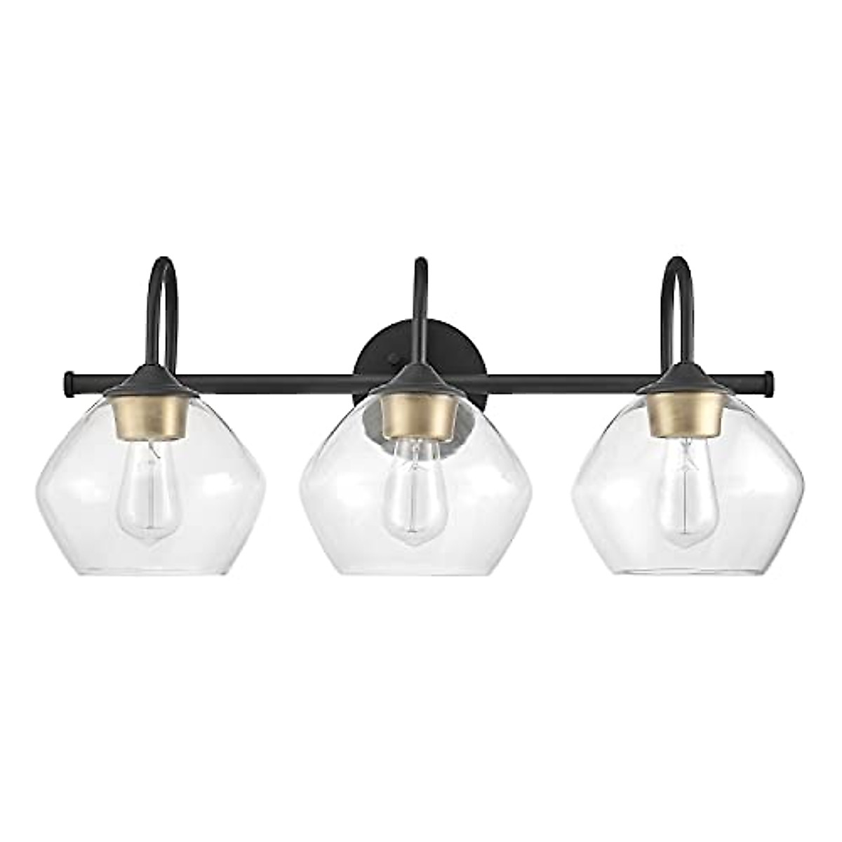 Globe Electric 51853 3-Light Vanity Light, Dark Bronze, Antique Brass Accents, Clear Glass Shade, Beauty Room Accessories, Bathroom Lights Over Mirror, Makeup Mirror Lights, Home Improvement