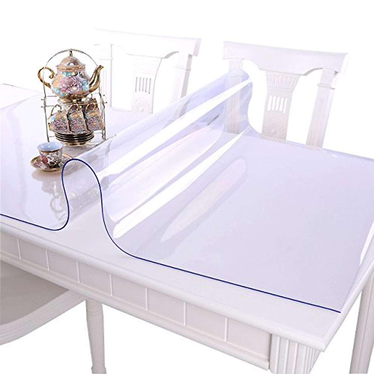 NECAUX Custom Multisize 1.5mm Thick Clear PVC Table Cover Protector - 24 x 48 Inch Water Resistant Plastic Rectangular Vinyl Non-Slip Desk Pad for Coffee Table/Writing Desk