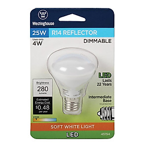 Westinghouse 4515420 25-Watt Equivalent R14 Flood Dimmable Soft White LED Light Bulb with Intermediate Base (4 Pack), 4 Count (Pack of 1)