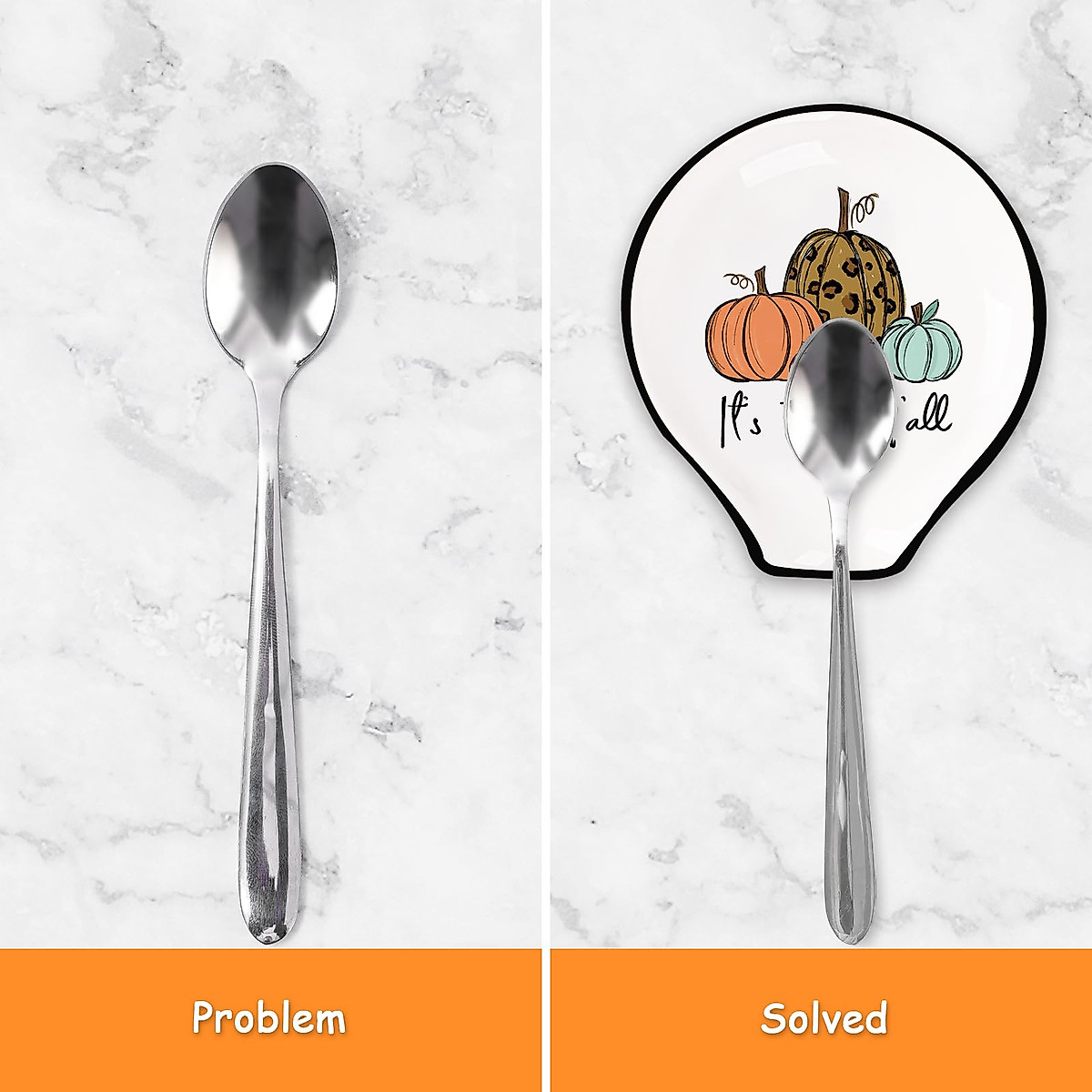 JarThenaAMCS Fall Spoon Rest Leopard Pumpkin Ceramic Spoon Holder Seasonal Sauce Dishes Farmhouse Fall Thanksgiving Coffee Spoon Holder Ring Dish for Stove Top Cooking Utensil Kitchen Office Decor