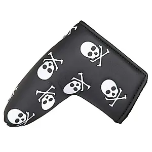 DNYAN Golf PU Leather Blade Putter Cover Skull Bones Headcover with Veclro Fastening for putters All Brands Taylormade Scotty Cameron Titleist Callaway Ping,Black